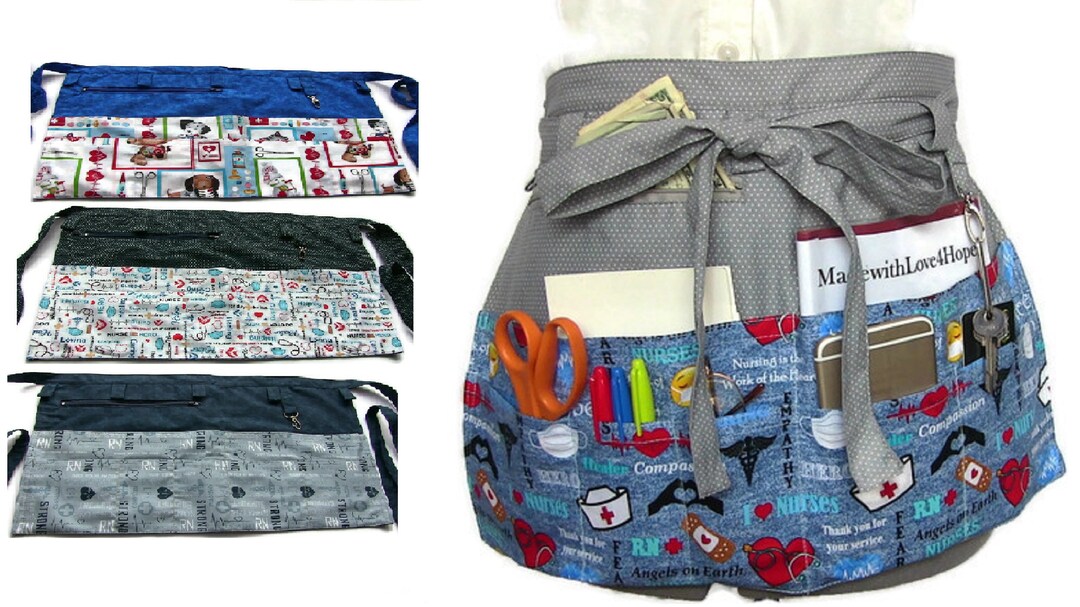 Apron With Zipper Pocket/teacher Apron/half Apron/nurse Apron/utility ...