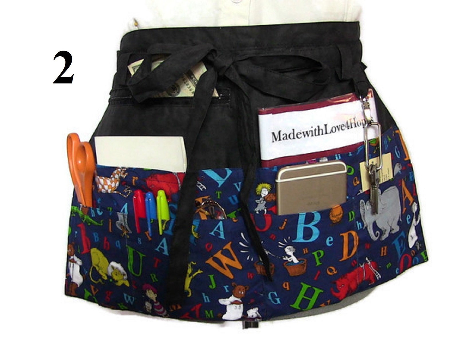 Teacher Apron With Pockets/half Apron With Zipper Pocket/reading ...