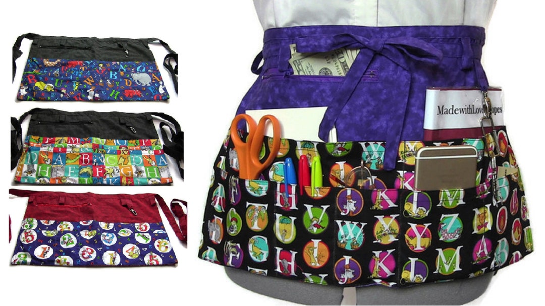 Teacher Apron With Pockets/half Apron With Zipper Pocket/reading ...