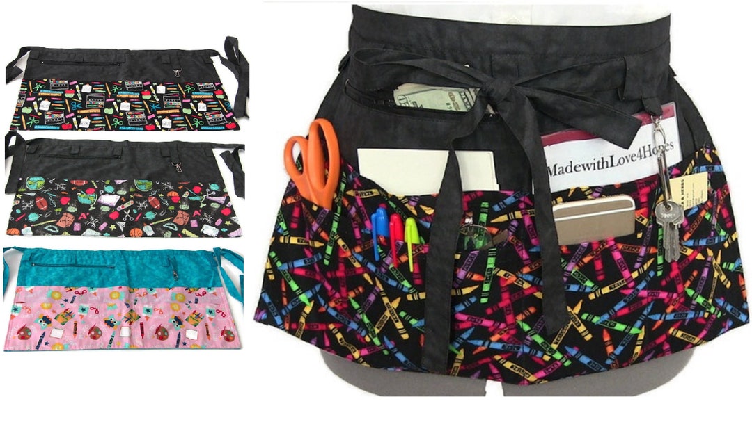 Teacher Apron With Pockets/half Apron With Zipper Pocket/teacher ...