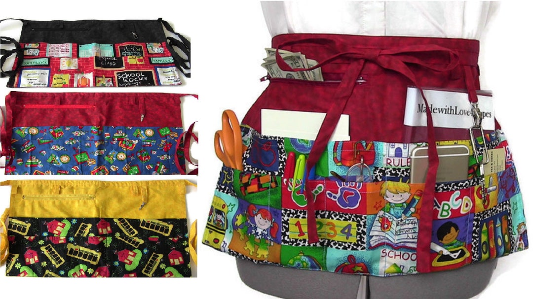 Teacher Apron/apron With Pockets/half Apron With Zipper Pocket/teacher ...