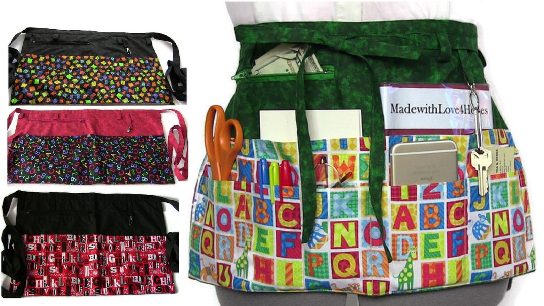 Teacher Apron/apron With Pockets/half Apron With Zipper Pocket/teacher ...