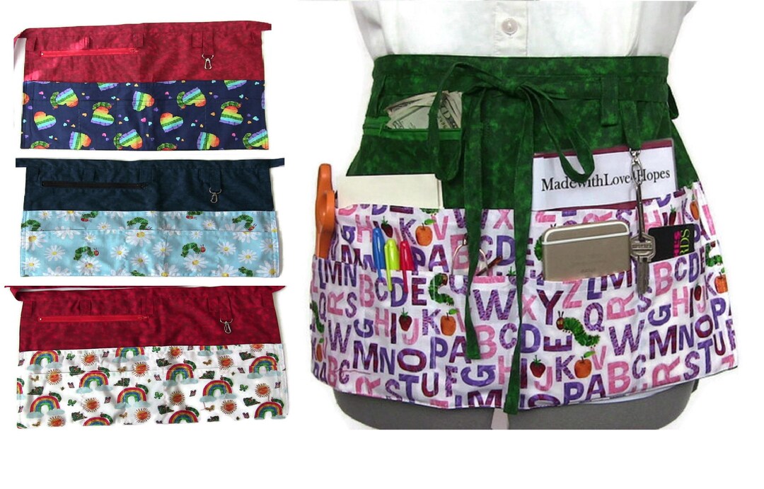 Teacher Apron With Pockets/half Apron With Zipper Pocket/teacher ...