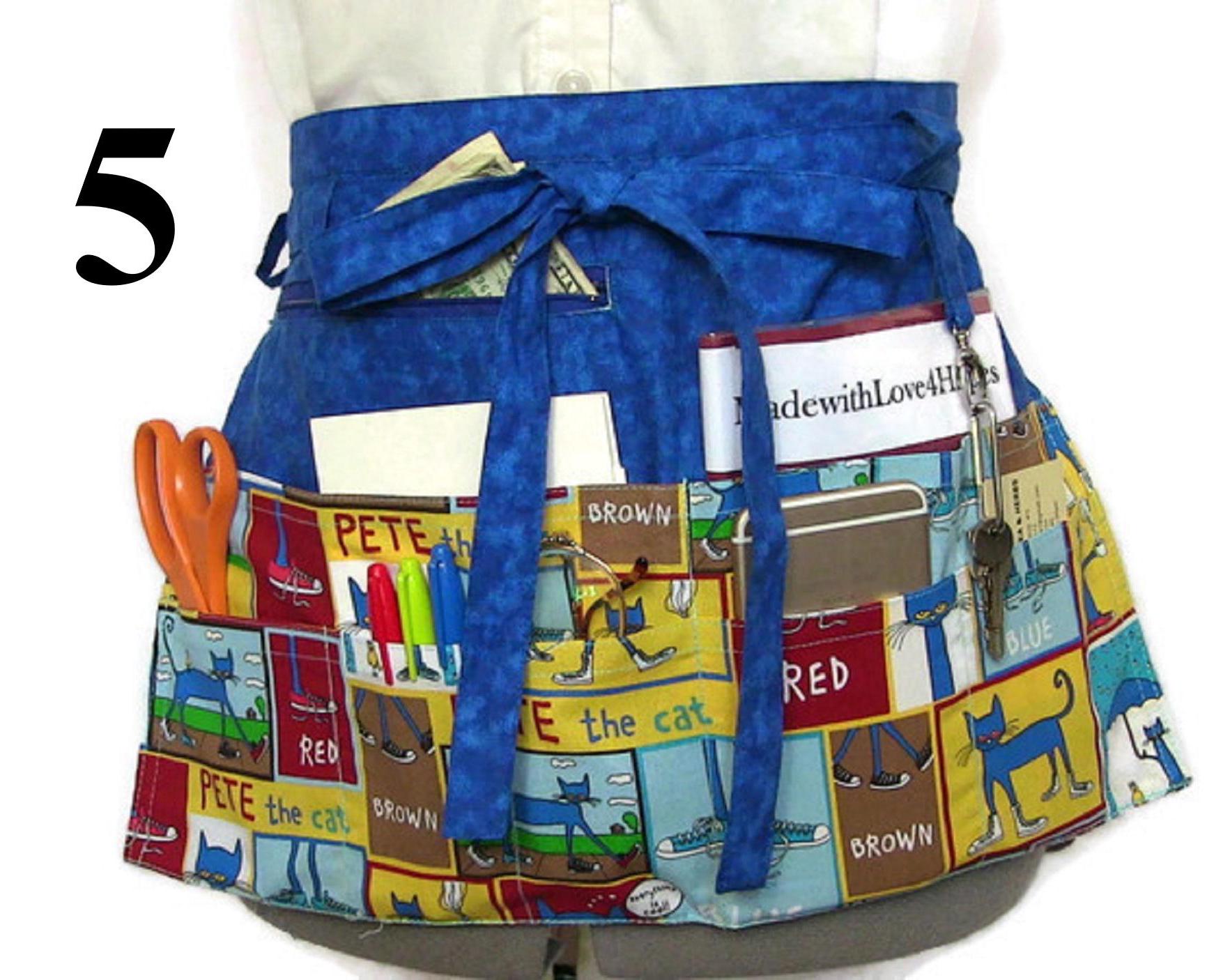 Teacher Apron With Pockets/half Apron With Zipper Pocket/teacher ...
