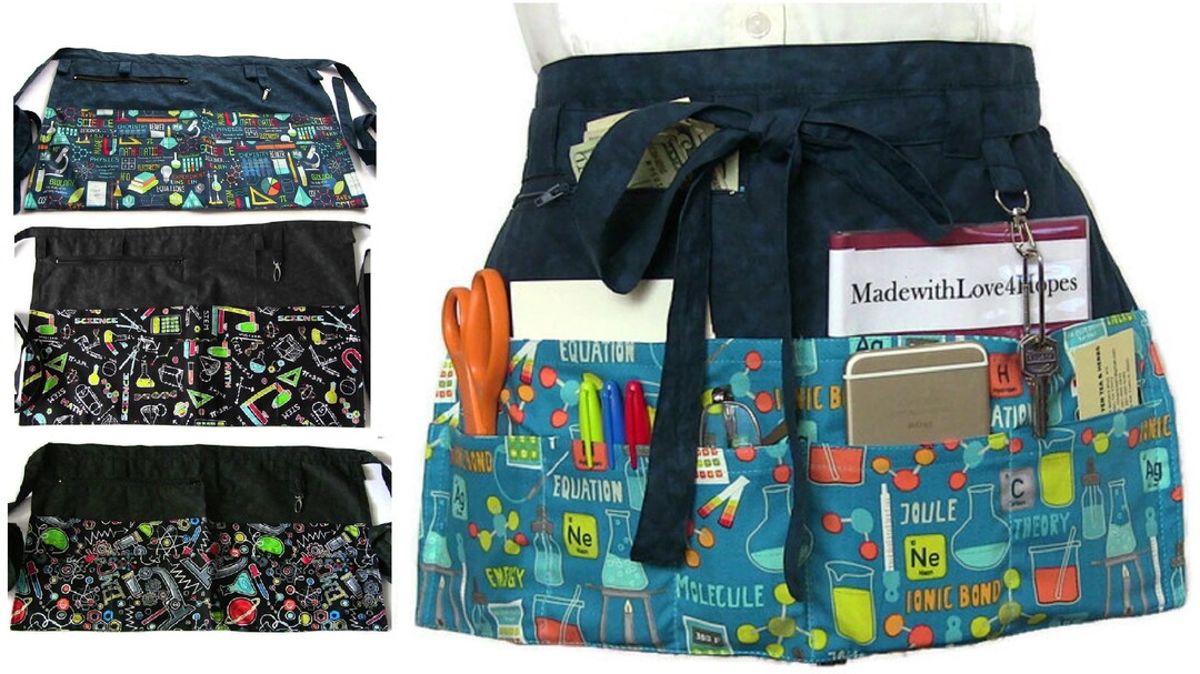 Teacher Apron With Pockets/half Apron With Zipper Pocket/teacher ...