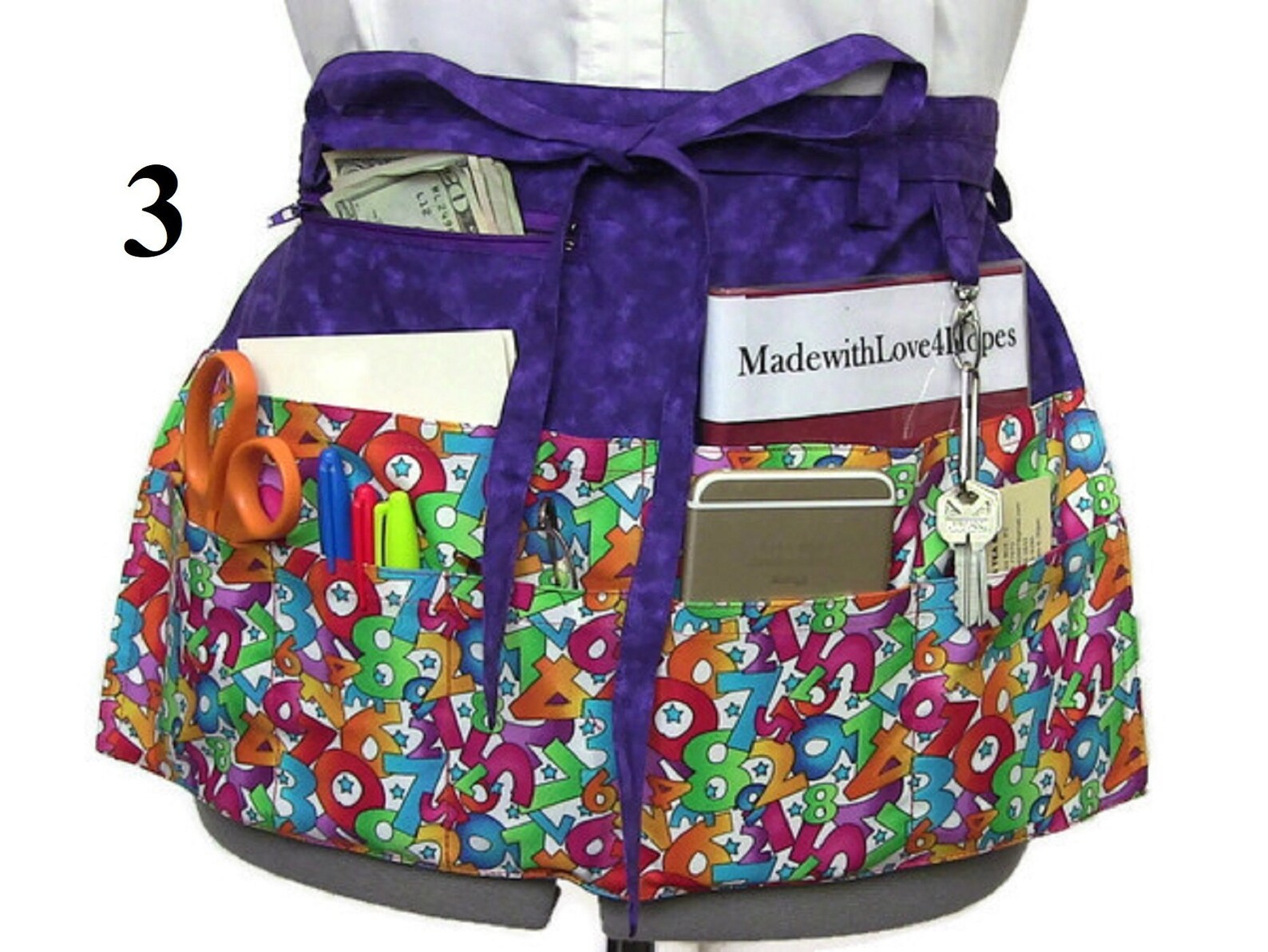 Teacher Apron/apron With Pockets/half Apron With Zipper Pocket/teacher ...