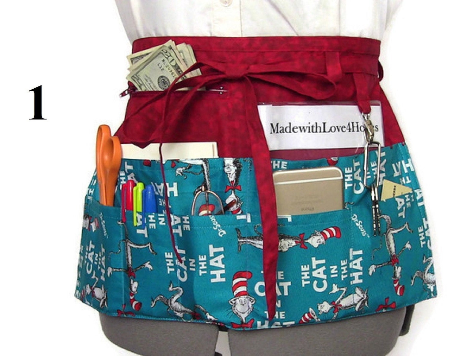 Teacher Apron With Pockets/half Apron With Zipper Pocket/teacher ...