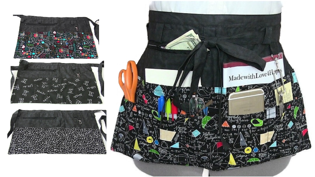 Teacher Apron With Pockets/half Apron With Zipper Pocket/teacher ...