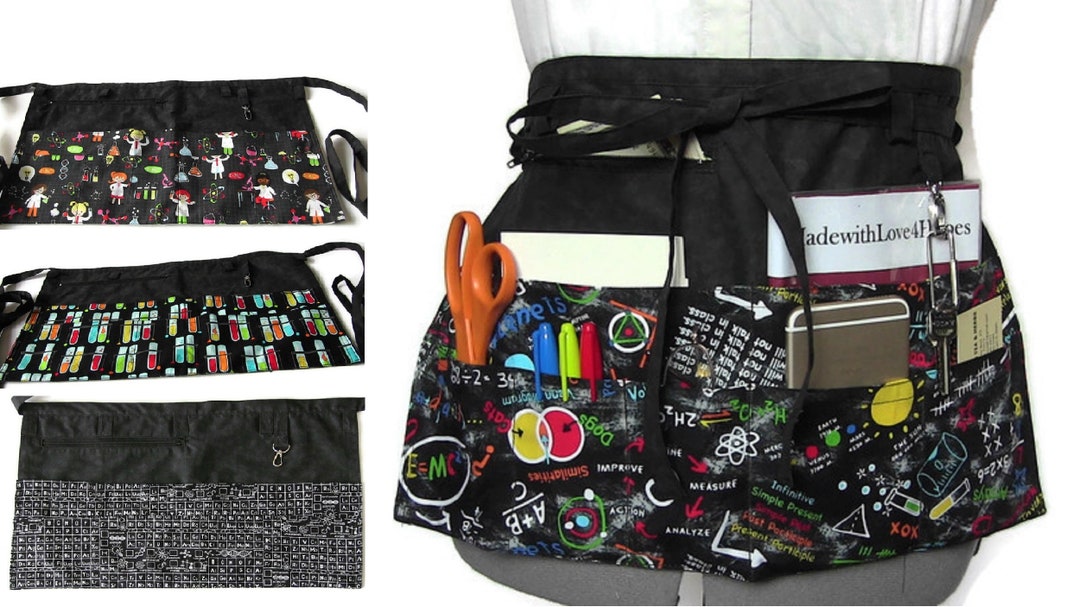 Teacher Apron/apron With Pockets/cash Apron/half Apron With Zipper ...