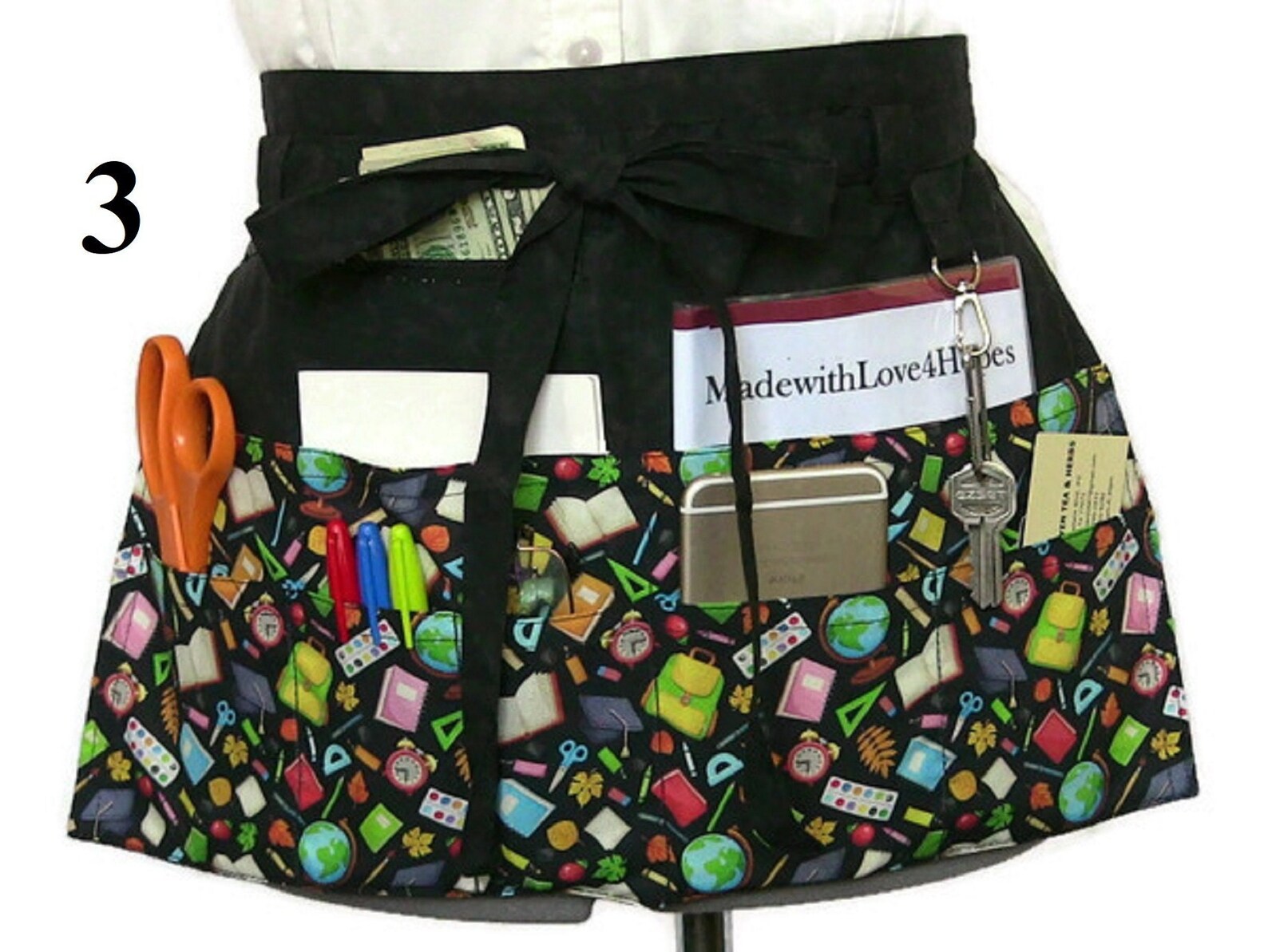 Teacher Apron/apron With Pockets/half Apron With Zipper Pocket/teacher ...