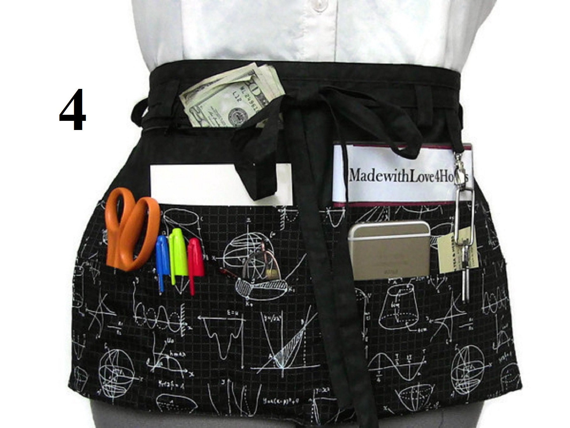 Teacher Apron/apron With Pockets/cash Apron/half Apron With Zipper ...