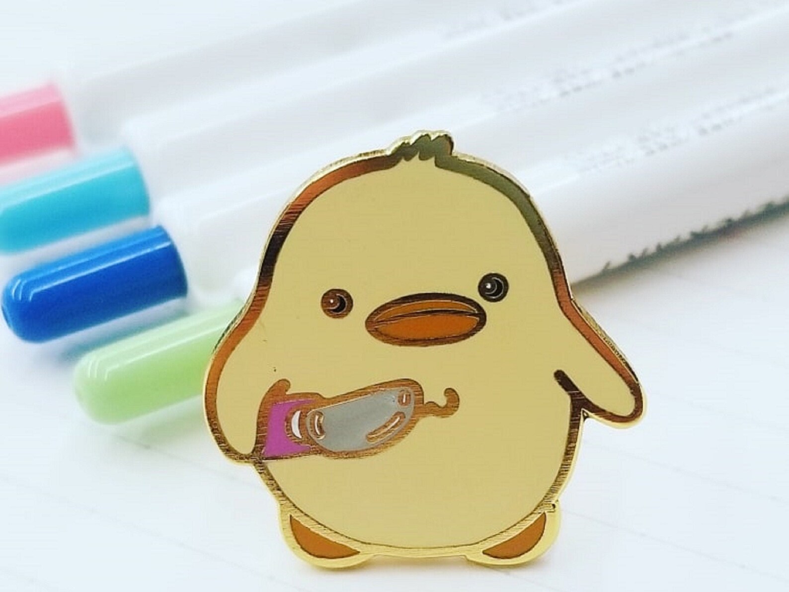 Small Chick With Knife Hard Enamel Pin - Etsy