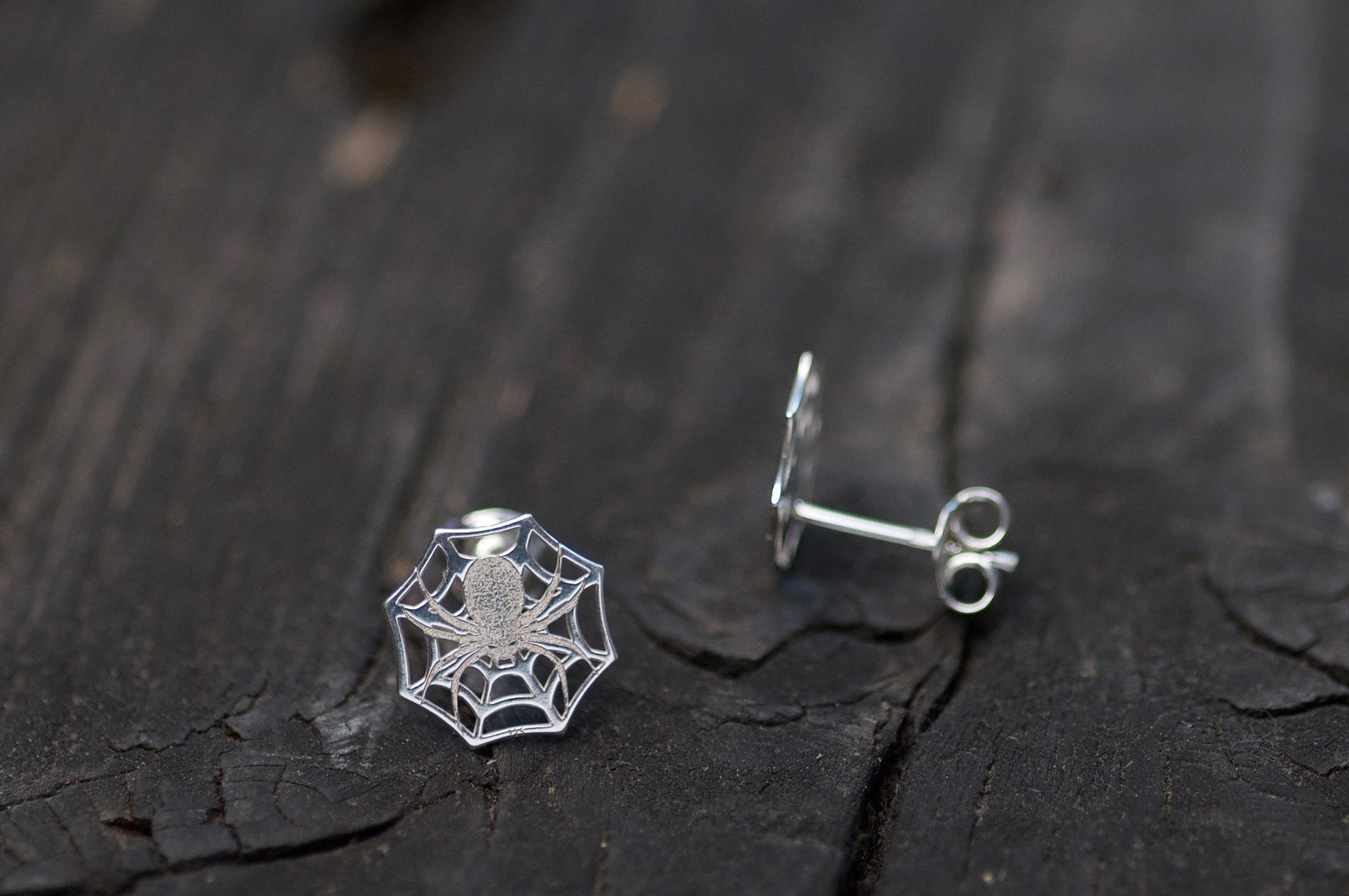 Spider Cobweb Earrings, Silver Halloween Spider Studs, Halloween ...