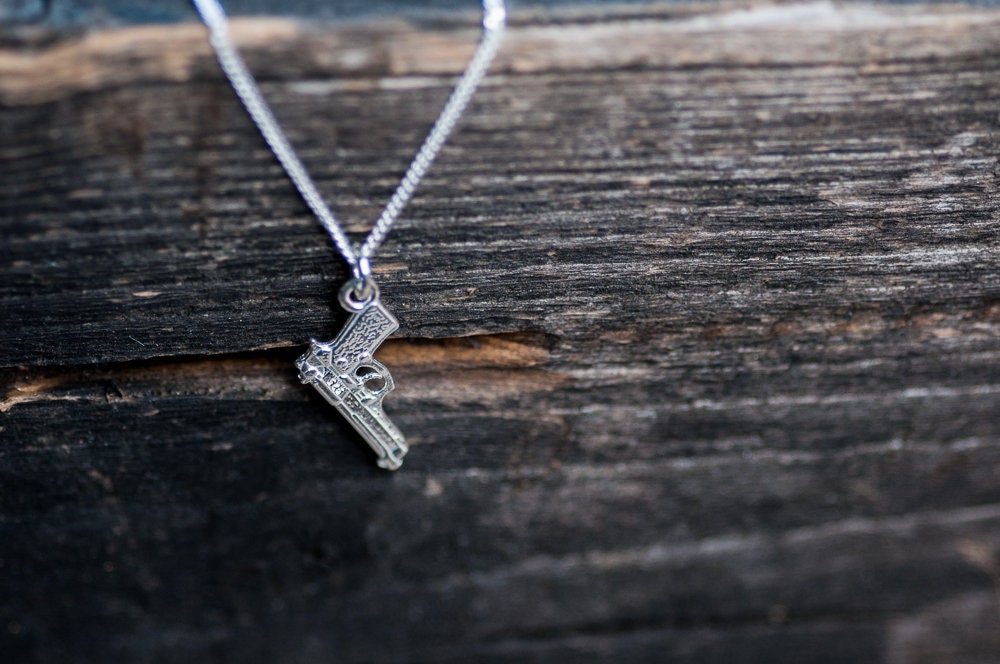 Sterling Silver Gun Charm Necklace Revolver Necklace Dainty - Etsy