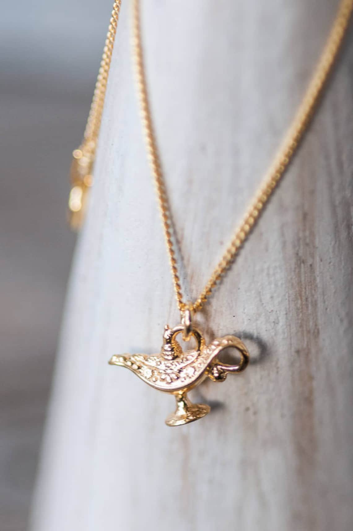 Dainty Aladdin's Lamp Charm Necklace 24k Golden Aladdin | Etsy