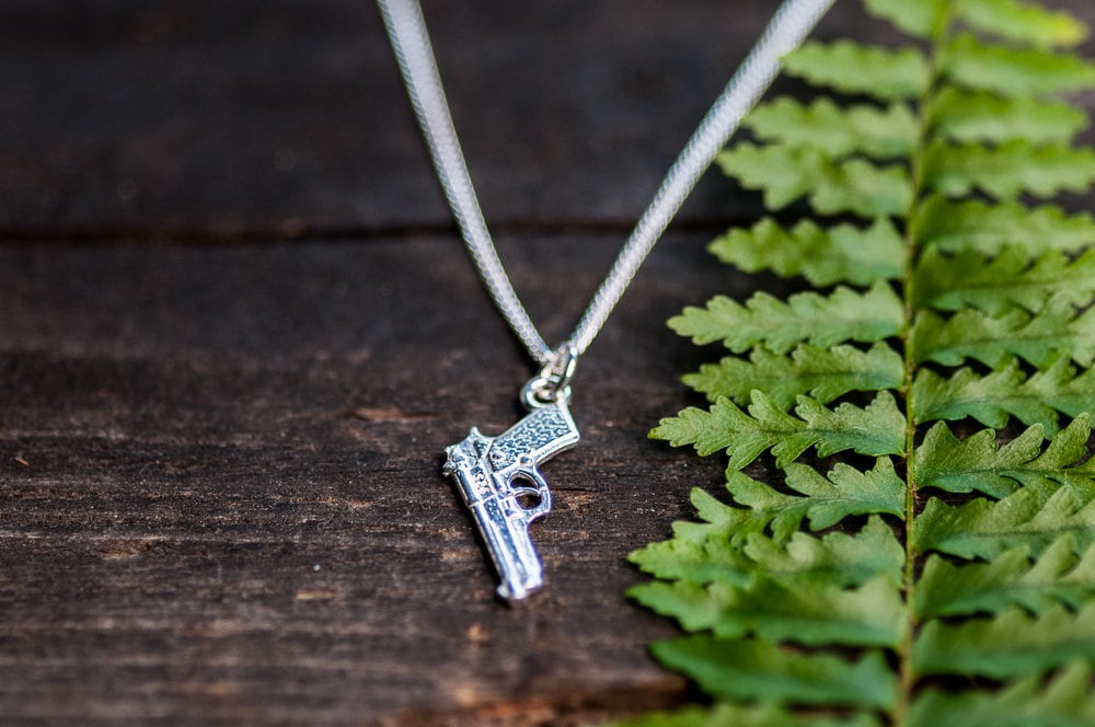 Sterling Silver Gun Charm Necklace Revolver Necklace Dainty - Etsy