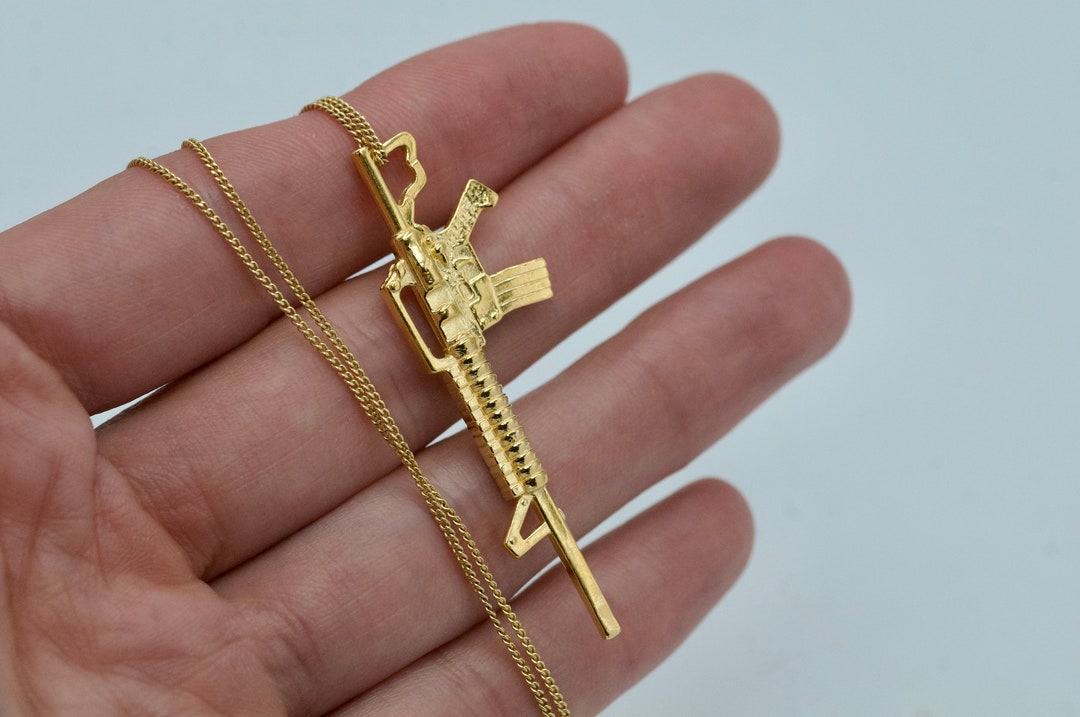 Large Machine Gun Pendant Necklace 50mm Sterling Silver, Military ...