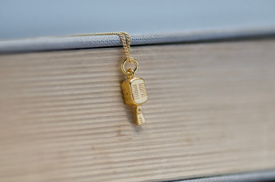 Microphone Necklace, Solid Sterling Silver Retro Microphone Pendant ...