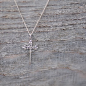 Crucifix Dagger Pendant, Silver Dagger Charm Necklace, Silver Sword ...