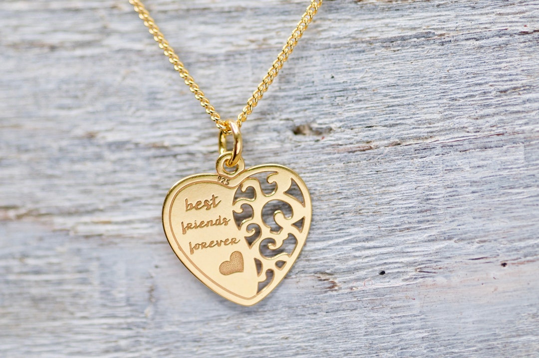 Heart Charm Necklace Best Friends Forever 24k, Best Friend Gift, Soul ...