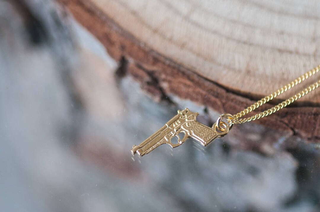 24k Gun Charm Necklace Revolver Necklace Dainty Gun Necklace for Her ...