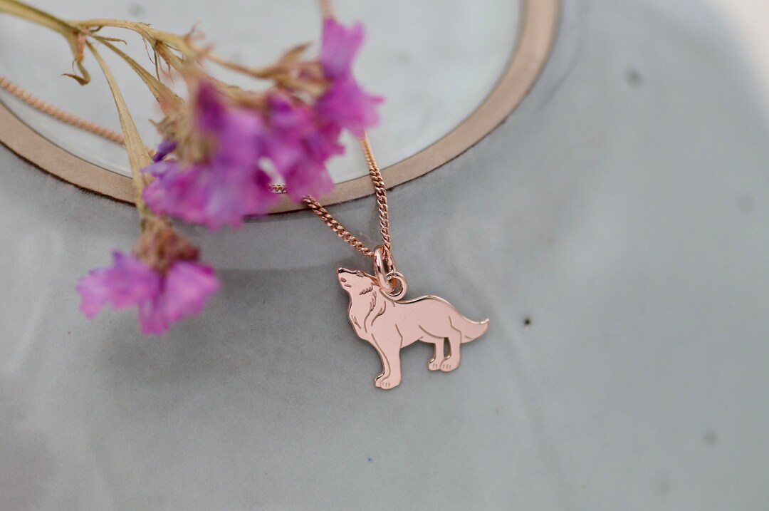 Howling Wolf Charm Necklace 18k Rose Gold Sterling Silver, Laser Cut ...