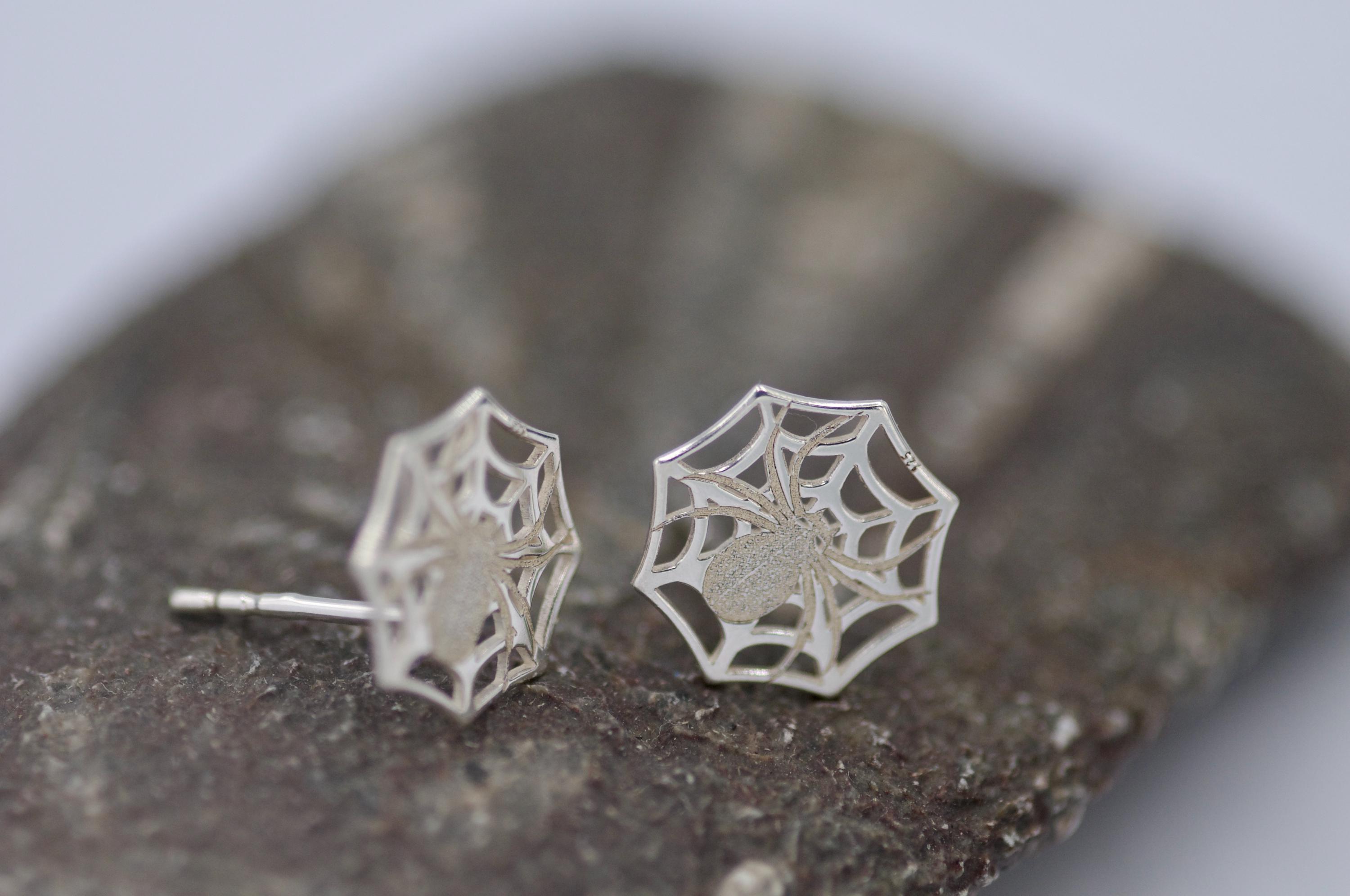 Spider Cobweb Earrings, Silver Halloween Spider Studs, Halloween ...