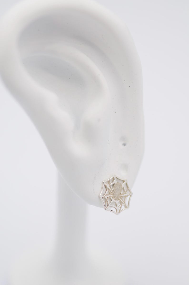 Spider Cobweb Earrings, Silver Halloween Spider Studs, Halloween ...