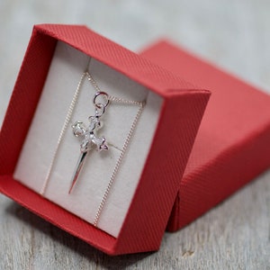 Crucifix Dagger Pendant, Silver Dagger Charm Necklace, Silver Sword ...