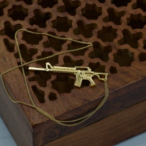 Large Machine Gun Pendant Necklace 50mm Sterling Silver, Military ...