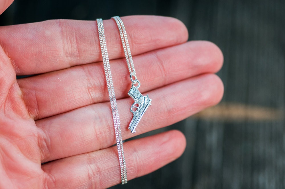 Sterling Silver Gun Charm Necklace Revolver Necklace Dainty - Etsy