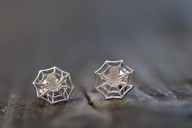 Spider Cobweb Earrings, Silver Halloween Spider Studs, Halloween ...