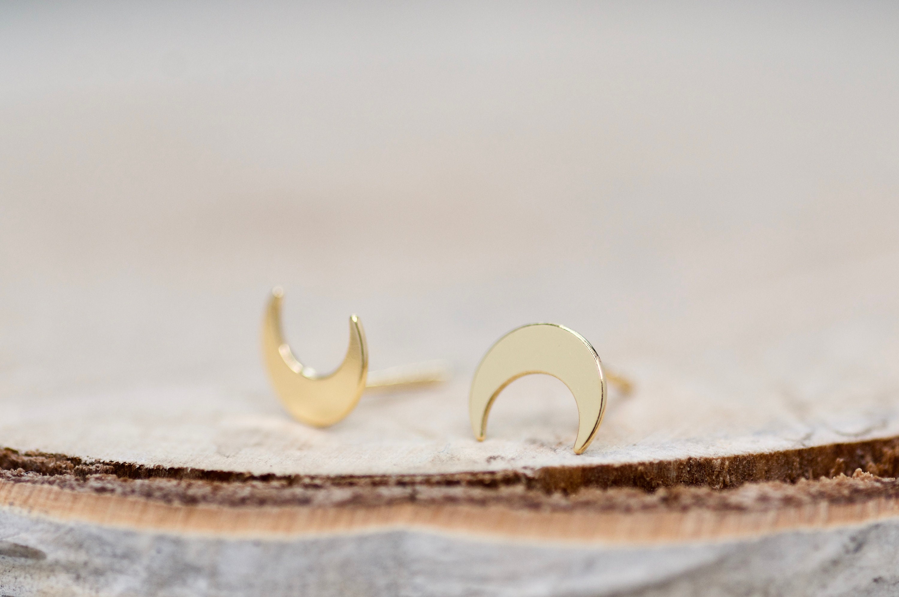 Minimalist Moon Studs Earrings 24k Gold Moon Earrings | Etsy