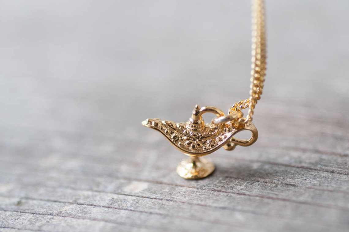 Dainty Aladdin's Lamp Charm Necklace 24k Golden Aladdin | Etsy