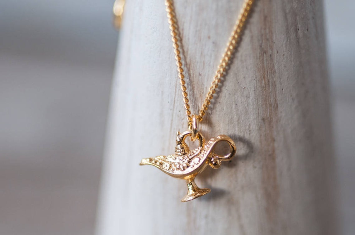 Dainty Aladdin's Lamp Charm Necklace 24k Golden Aladdin | Etsy