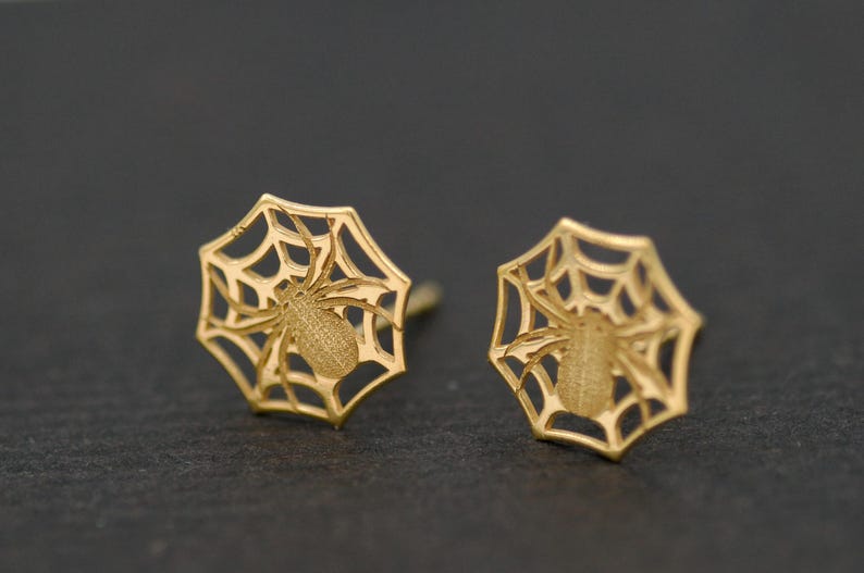 Spider Cobweb Earrings, Silver Halloween Spider Studs, Halloween ...