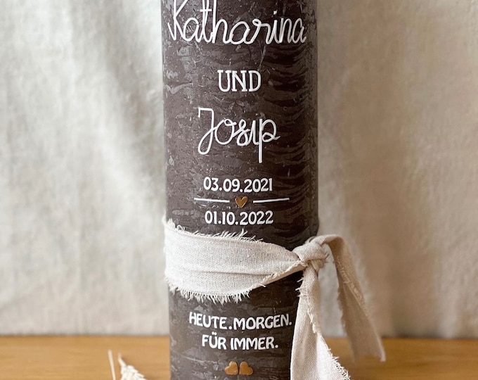 Hochzeitskerze Traukerze Vintage Rustikal Rustic braun Herz Spruch Jute ...