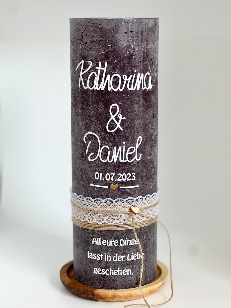 Hochzeitskerze Traukerze Vintage Rustikal Rustic braun Herz Spruch Jute ...