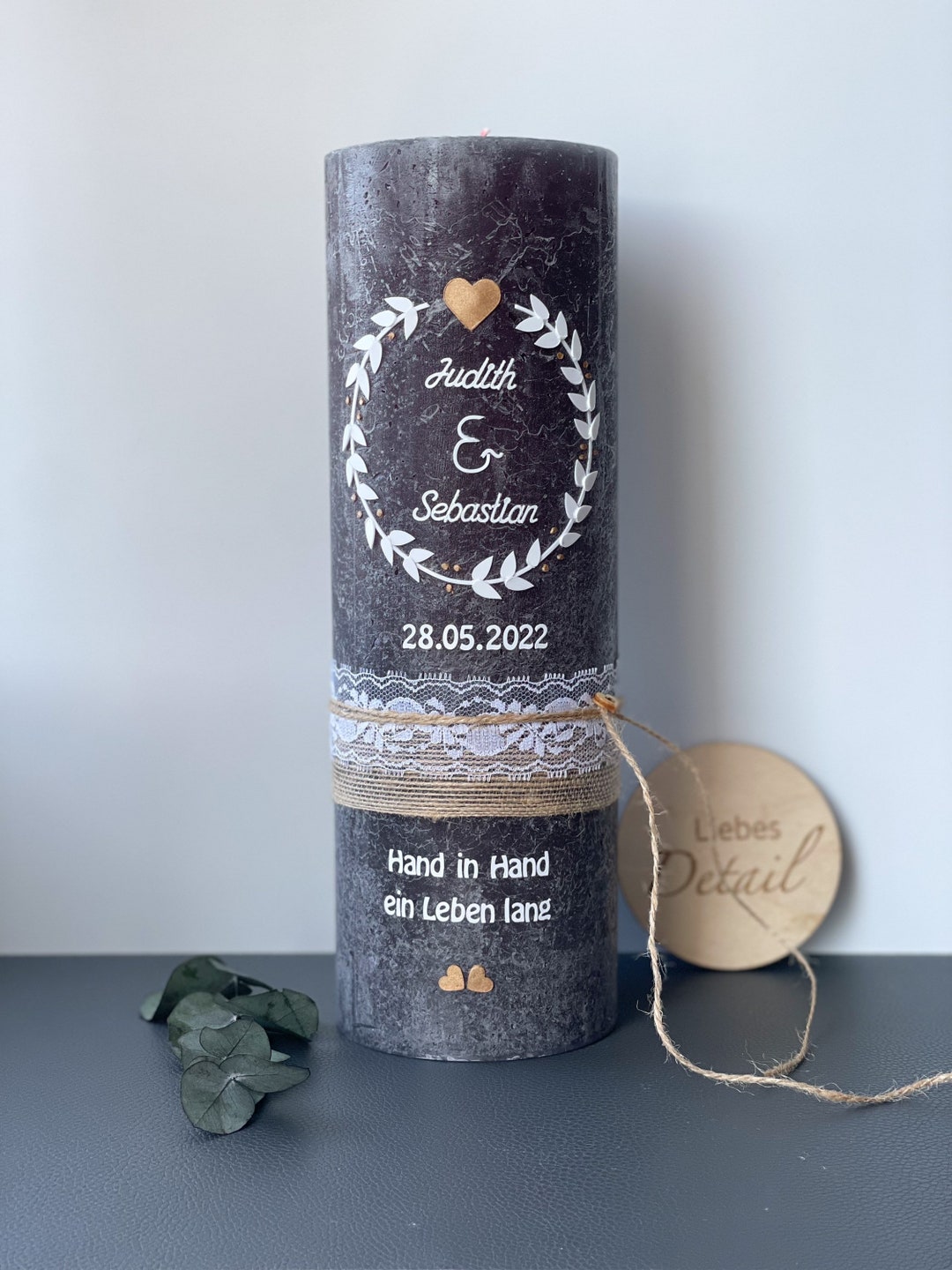 XXL Wedding Candle Vintage Tealight Insert Tealight Gray Lace Jute ...