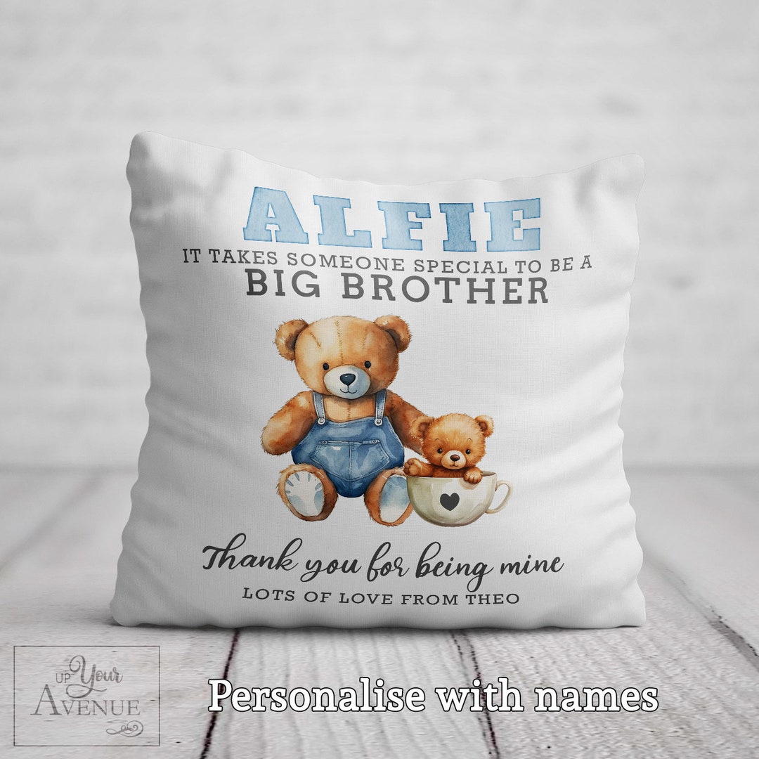 BIG BROTHER GIFT From New Baby Personalised Big Brother Pillow Teddy ...