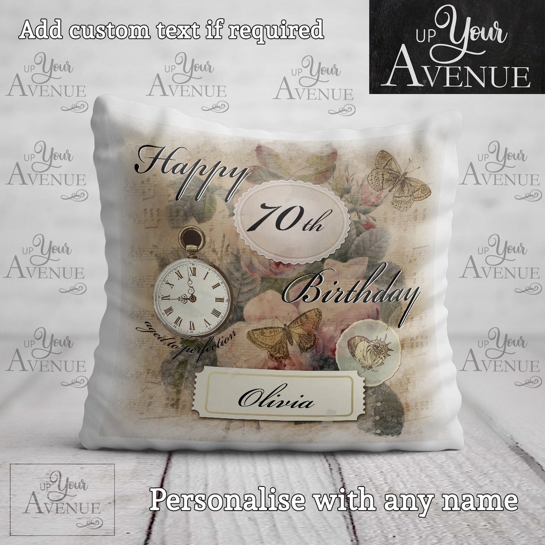 70th BIRTHDAY GIFT Mum Cushion Her Women Personalised 70 Years Pillow ...