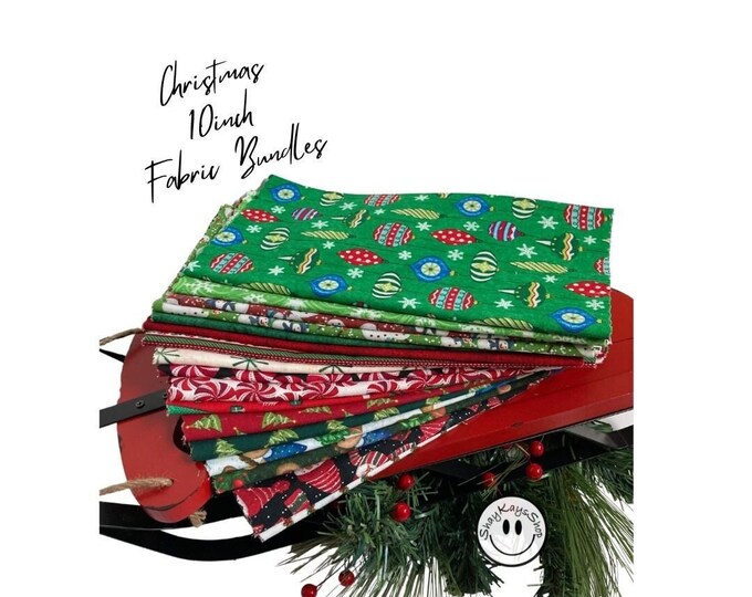 Set of 6 Half Yard Christmas Fabric Bundles, Poinsettias Red Bird ...