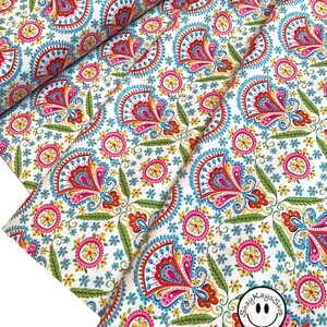 Bright Floral Fabric, Tuli Stylized Floral Multi Color Clothworks by ...