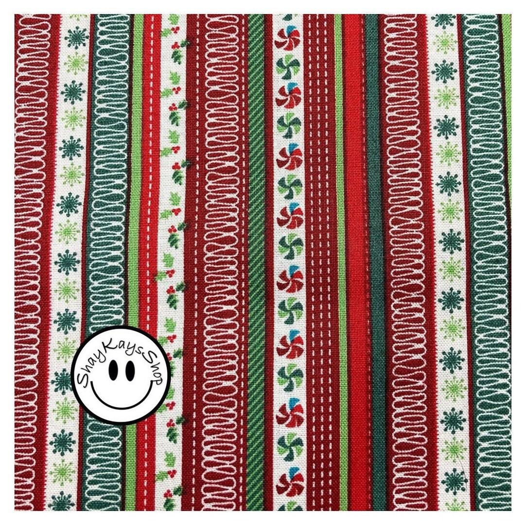 Christmas Candy Fabric, Striped Christmas Holiday Fabric, Candy Ribbon ...