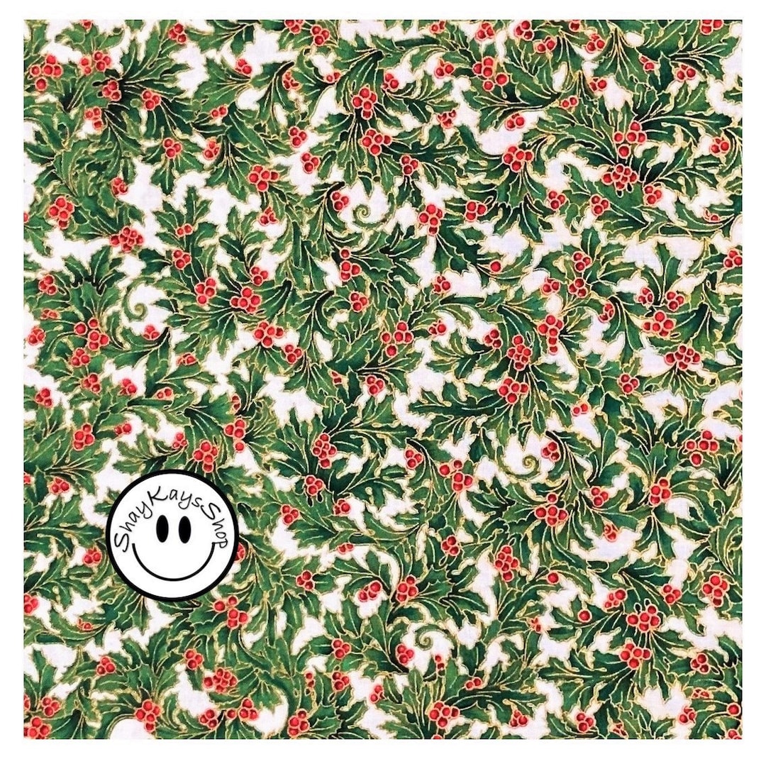 Precut 1/4 Quarter Yard Christmas Holly Fabric Robert Kaufman Holiday ...