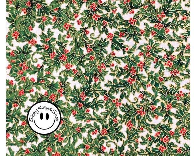 Precut 1/4 Quarter Yard Christmas Holly Fabric Robert Kaufman Holiday ...