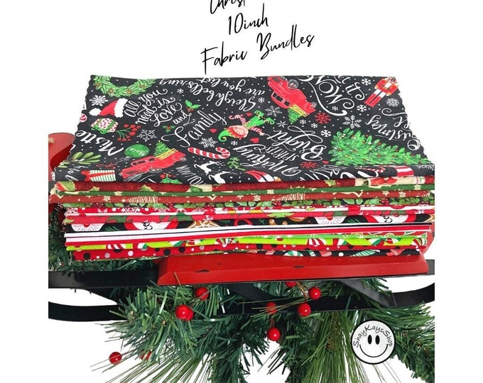 Set of 6 Half Yard Christmas Fabric Bundles, Poinsettias Red Bird ...