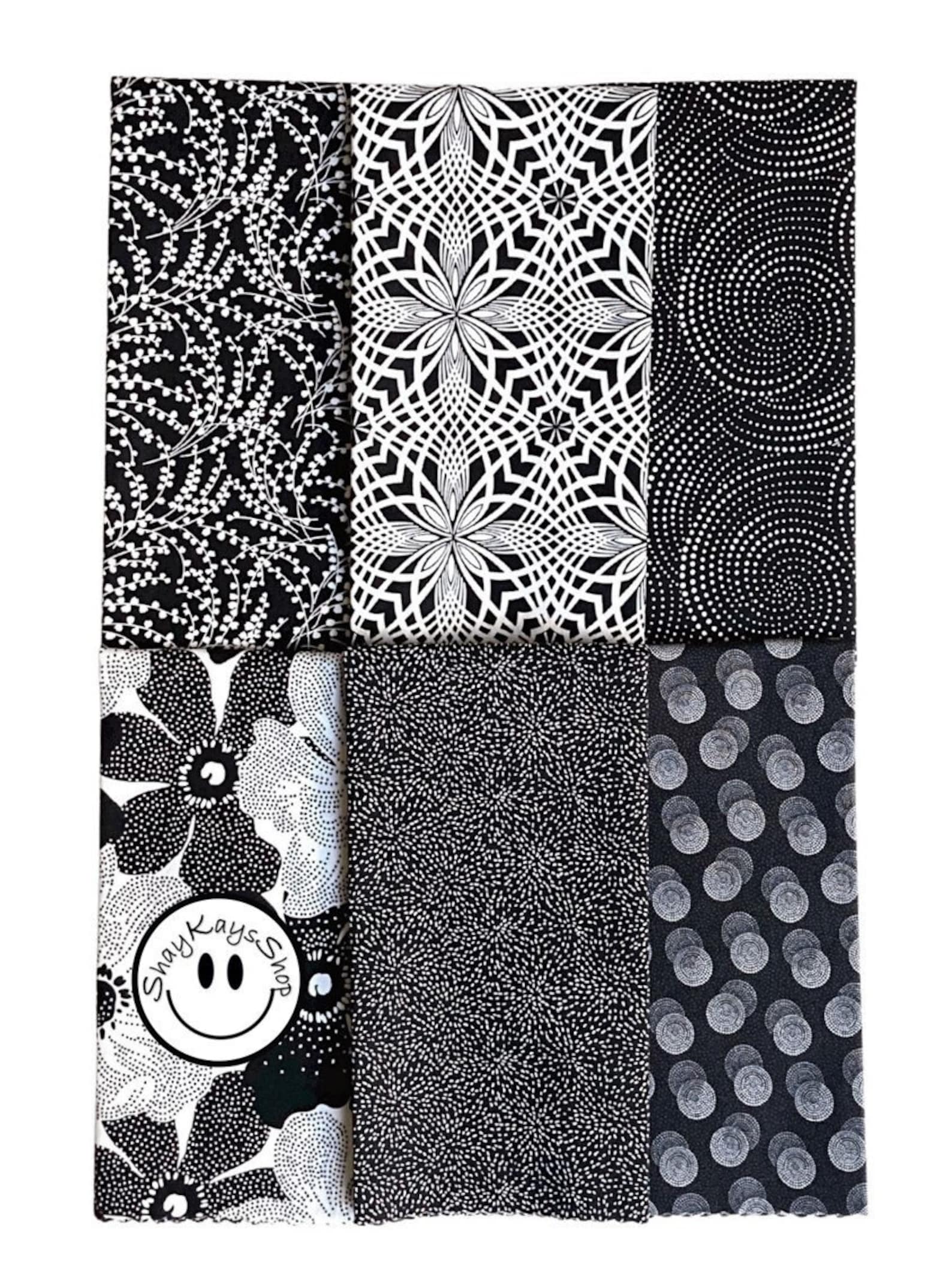 Black White Fabric Bundle Set of 6 Fabrics Half Yard per - Etsy