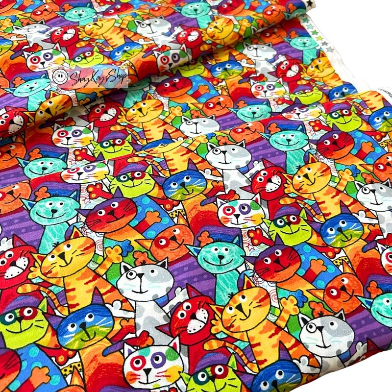 Cat Cotton Fabric - Etsy