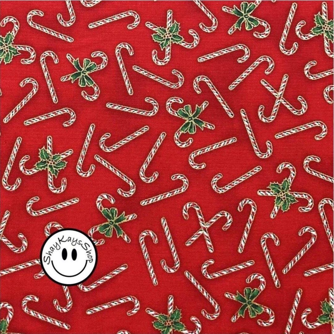 Christmas Holiday Robert Kaufman Holiday Charms Red Candy Canes, 100% ...